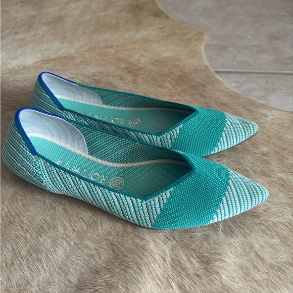 Rothy's | Shoes | Rothys Green And White Flats With Pointed Toe | Poshmark